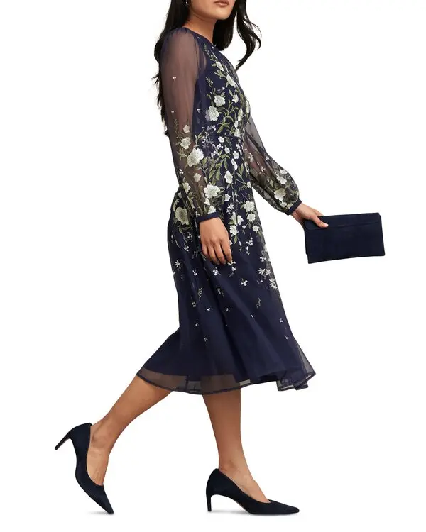 Hobbs London Lois Embroidered Dress In Midnight Yellow - 45% Off